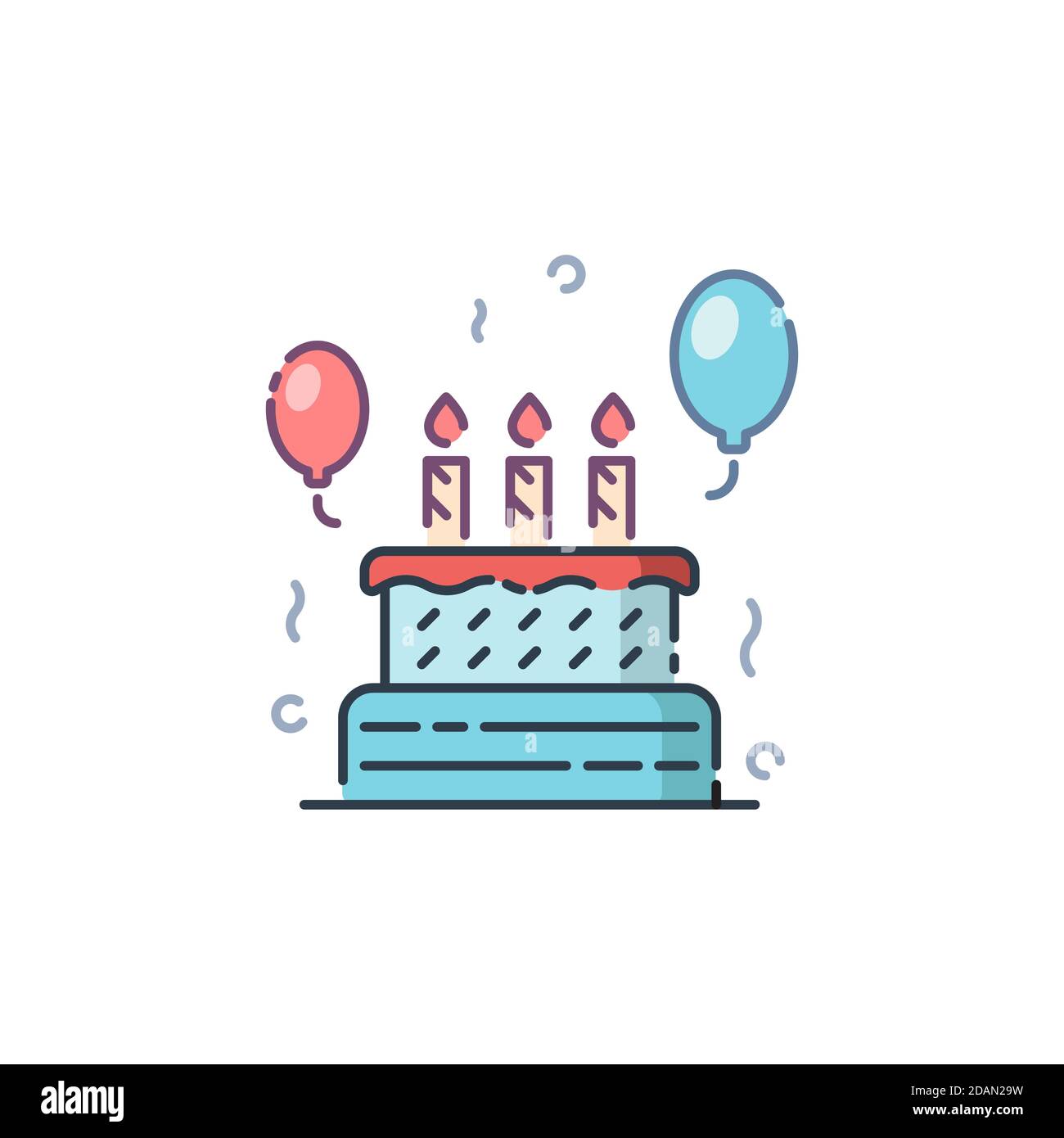 Birthday cake icon, color, line, outline vector sign, linear style ...