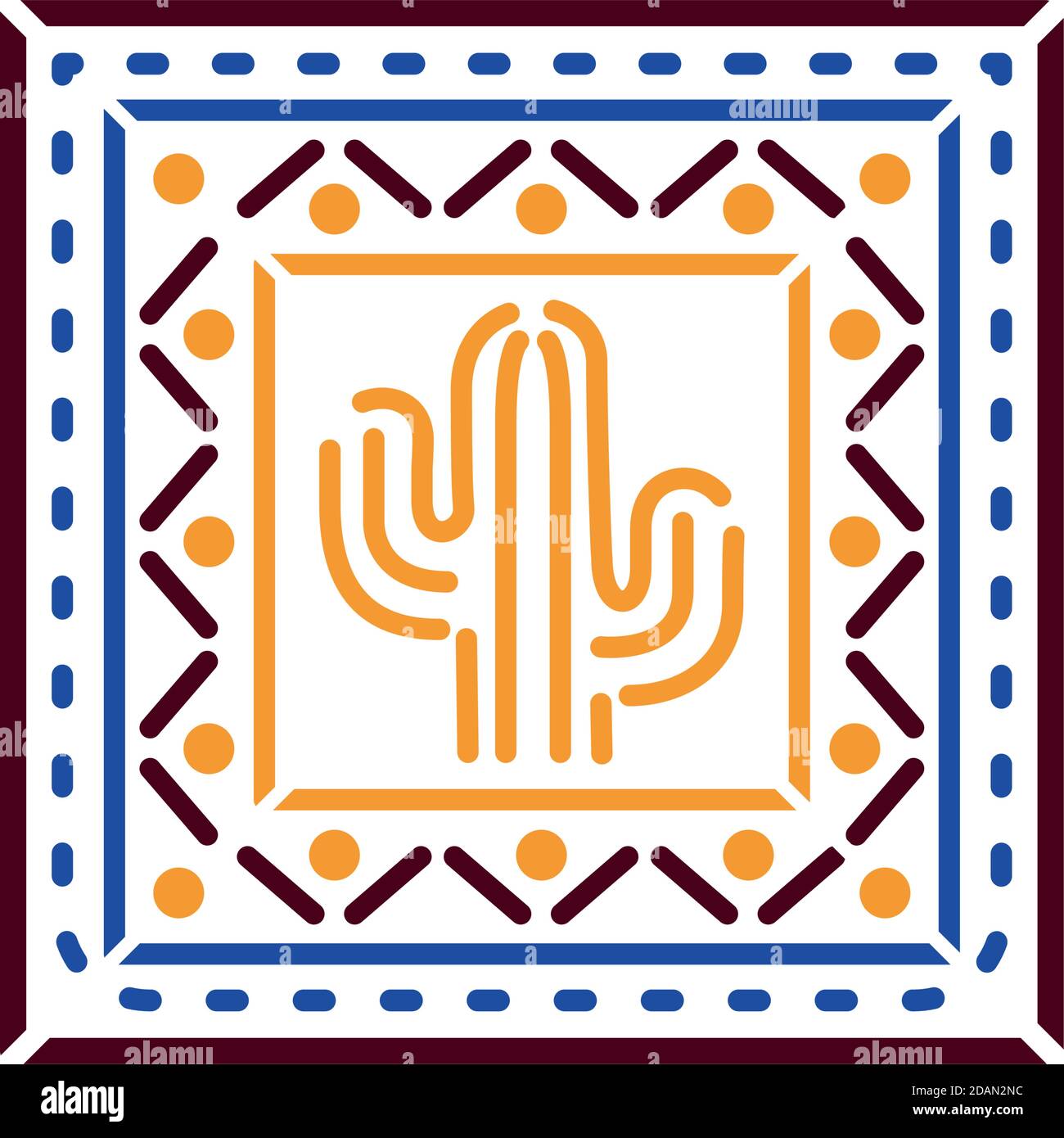 mexican icon of a cactus with colors in square on white background ...