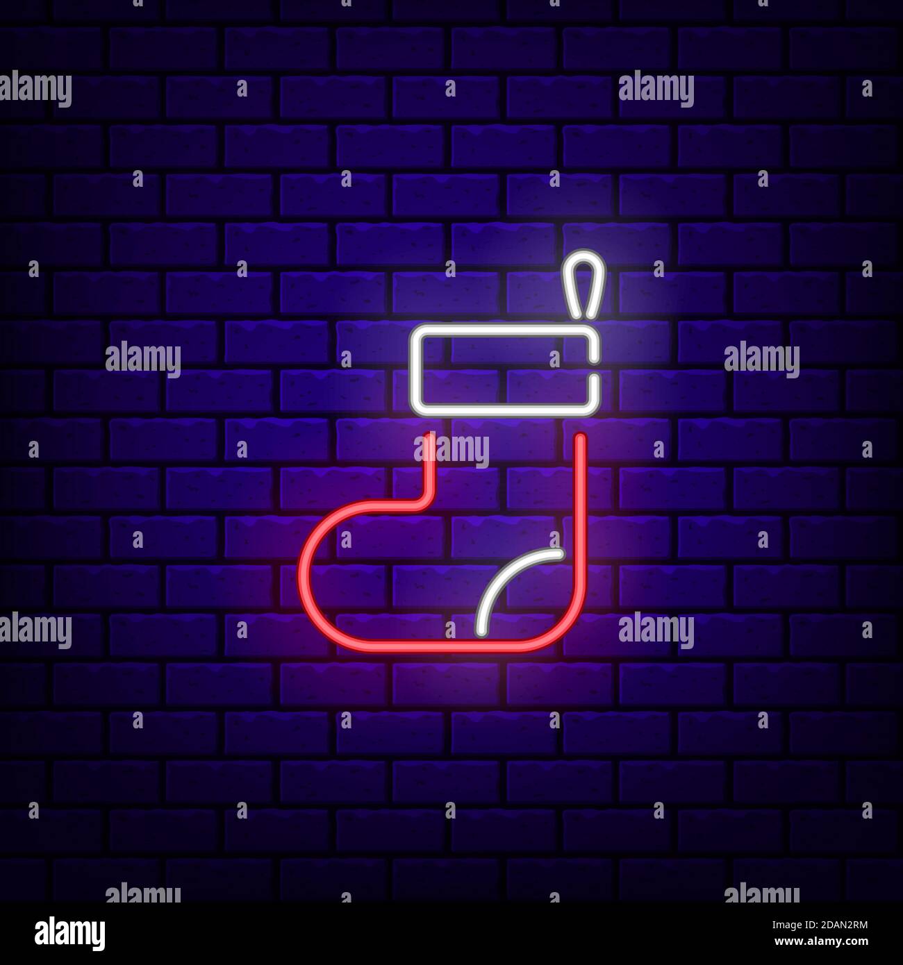 Neon Christmas stocking icon. Neon glowing symbol for new year and ...