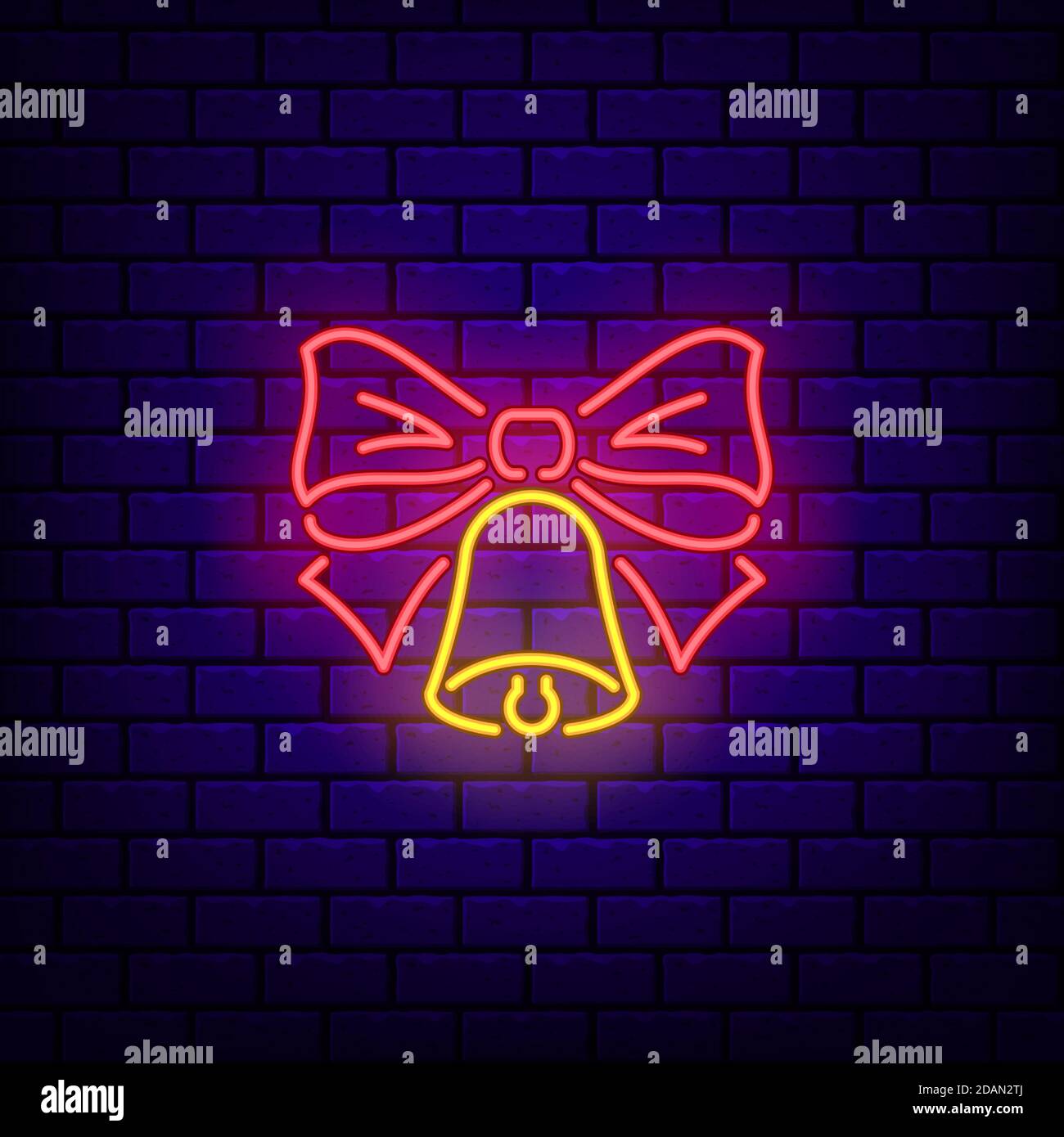 Neon icon of a bell with a ribbon. Neon glowing symbol for new y Stock ...