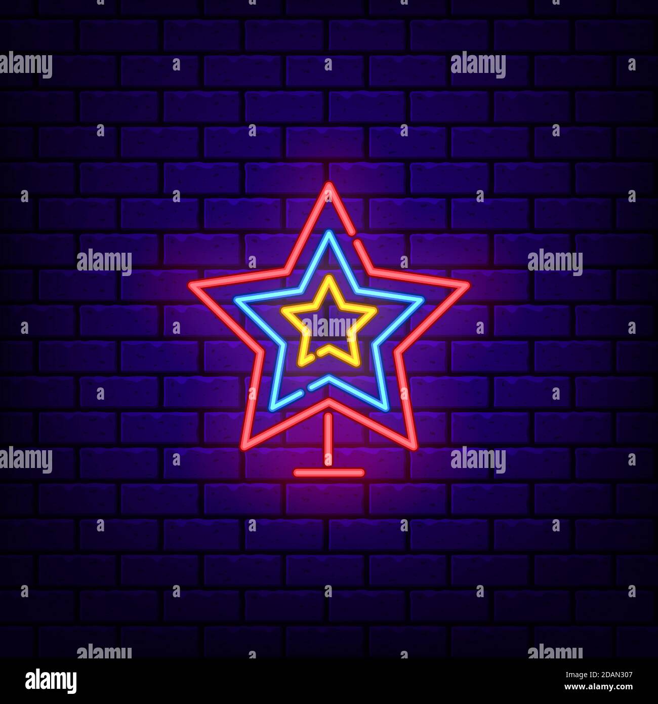 Neon decorative star icon. Neon glowing symbol for new year and Stock ...