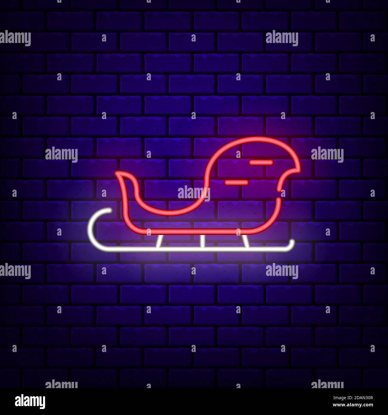Neon icon of Santa's sleigh. Neon glowing symbol for new year an Stock ...