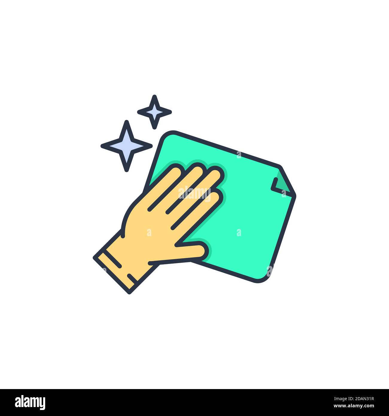 Cleaning with rag icon, color, line, outline vector sign, linear style ...