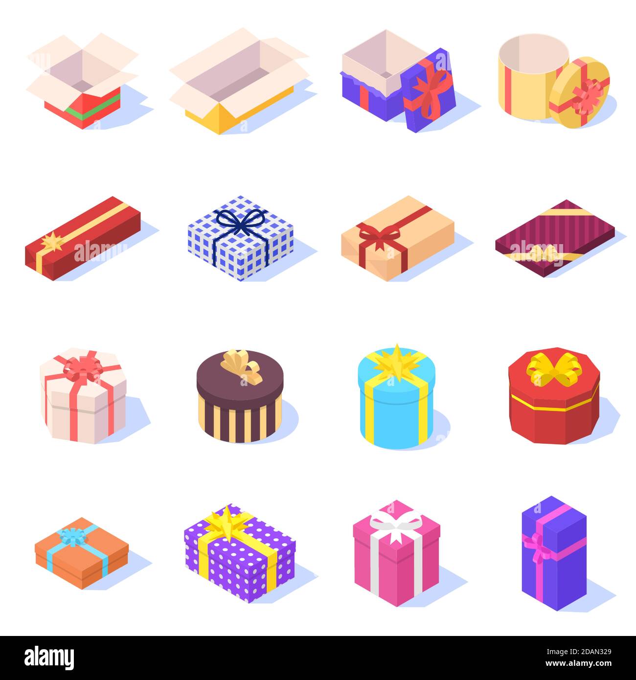 Set of colored gift boxes with ribbon on white background Stock Vector ...