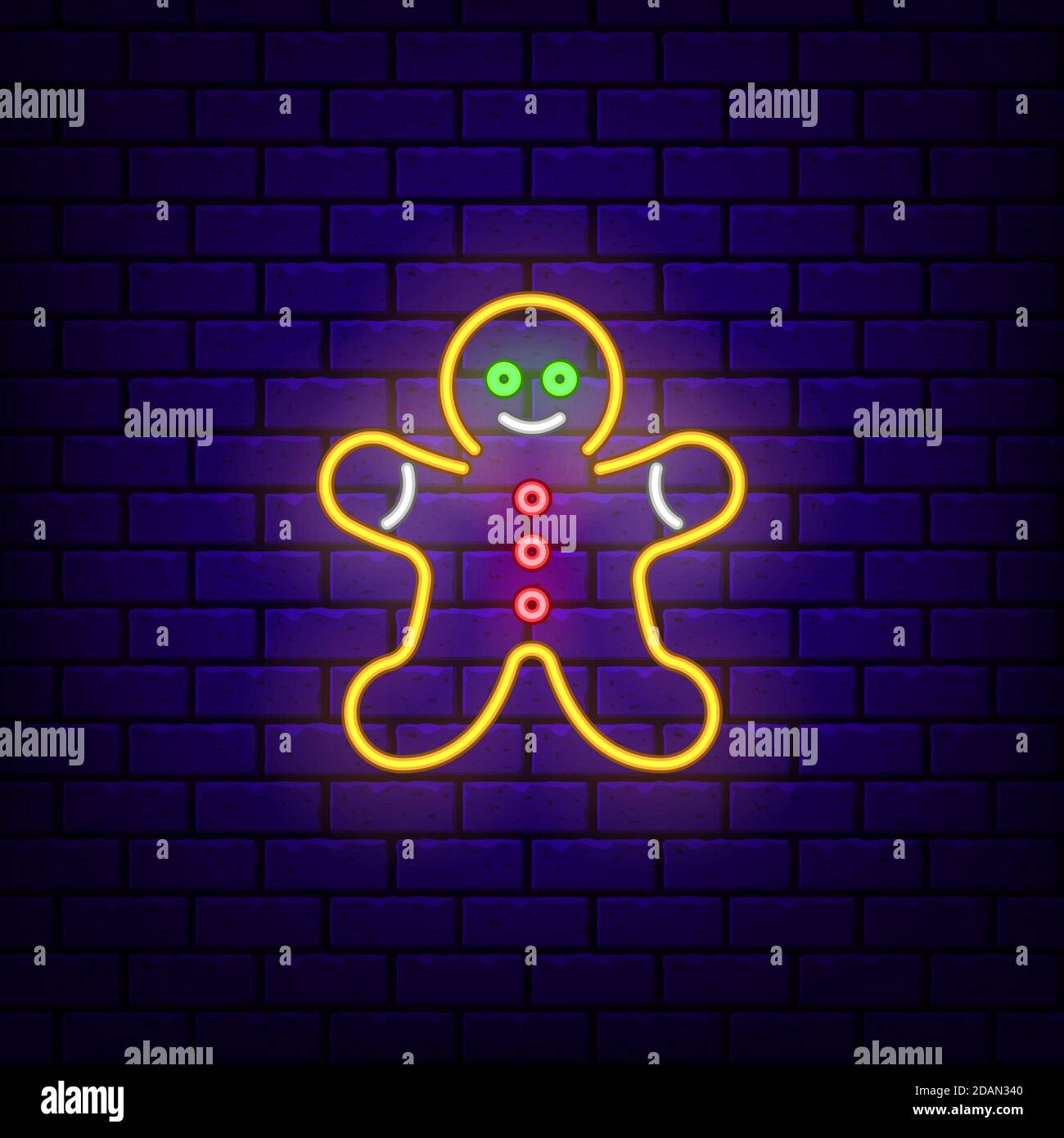 Neon ginger cookie icon. Neon glowing symbol for new year and Ch Stock ...