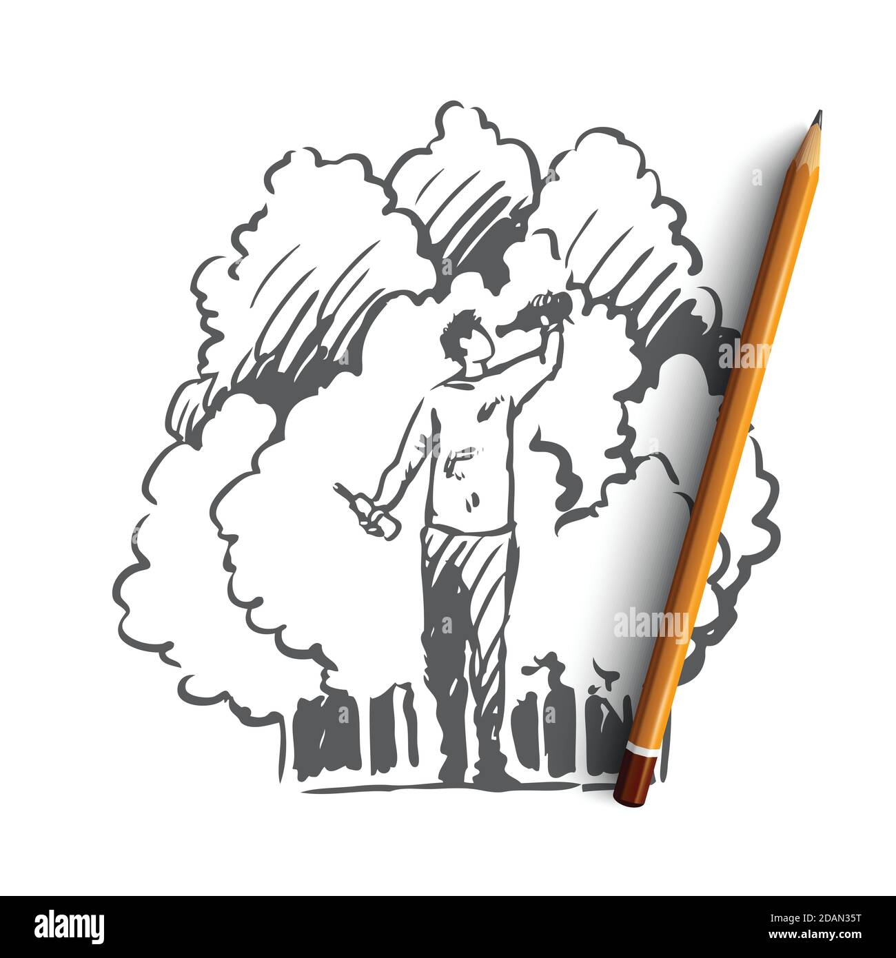 Alcoholism, man, drunk, bottle, alcoholic concept. Hand drawn isolated ...