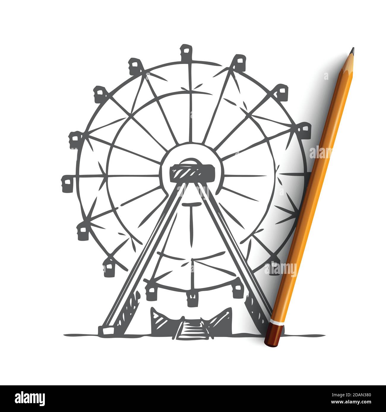 Attraction, Ferris, wheel, amusement, entertainment concept. Hand drawn ...