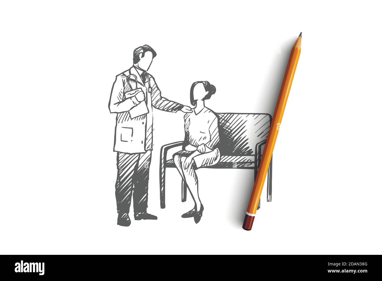 Diagnosis, doctor, patient, oncology, clinic concept. Hand drawn ...