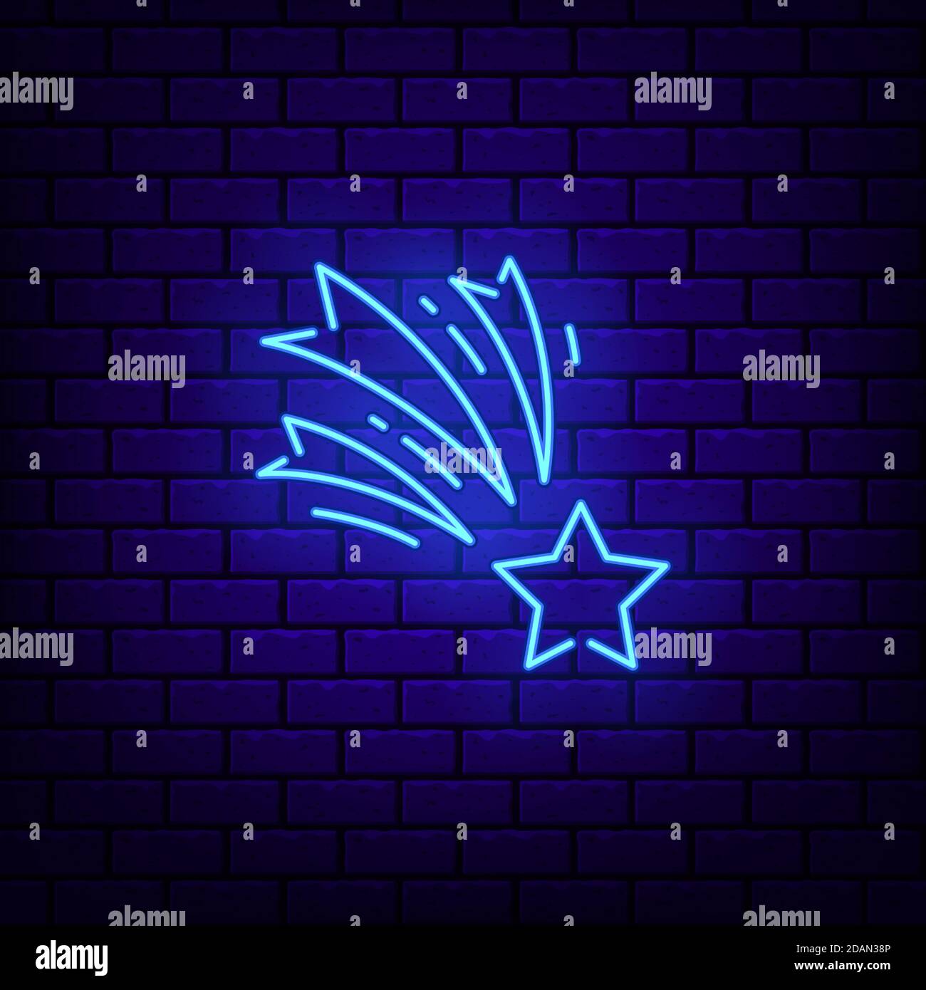 Neon shooting star icon. Neon glowing symbol for new year and Ch Stock ...