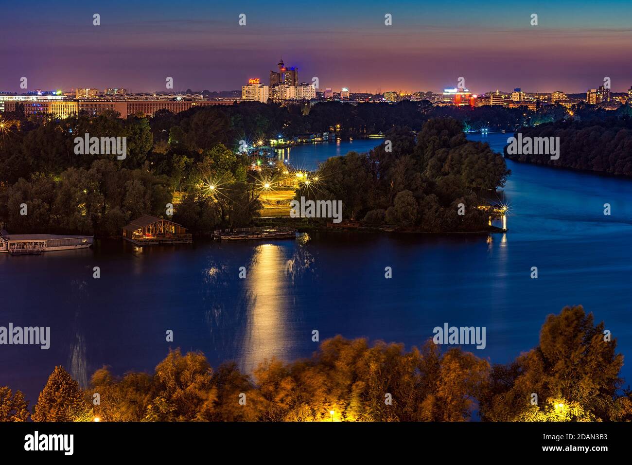 Belgrade / Serbia - August 1, 2017: Night view of the Belgrade ...
