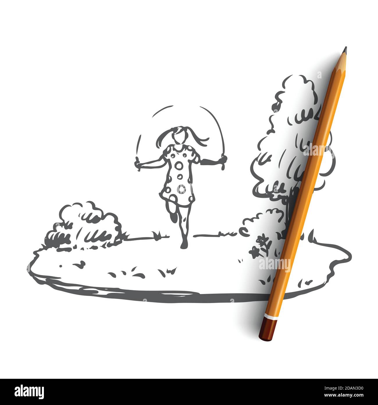 Handicapped, girl, jumping, rope, disability concept. Hand drawn ...