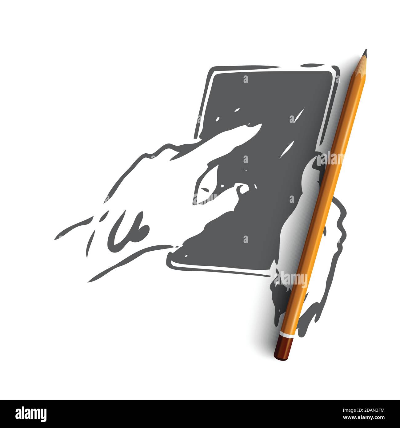 Tablet, hand, screen, finger, touch concept. Hand drawn isolated vector ...