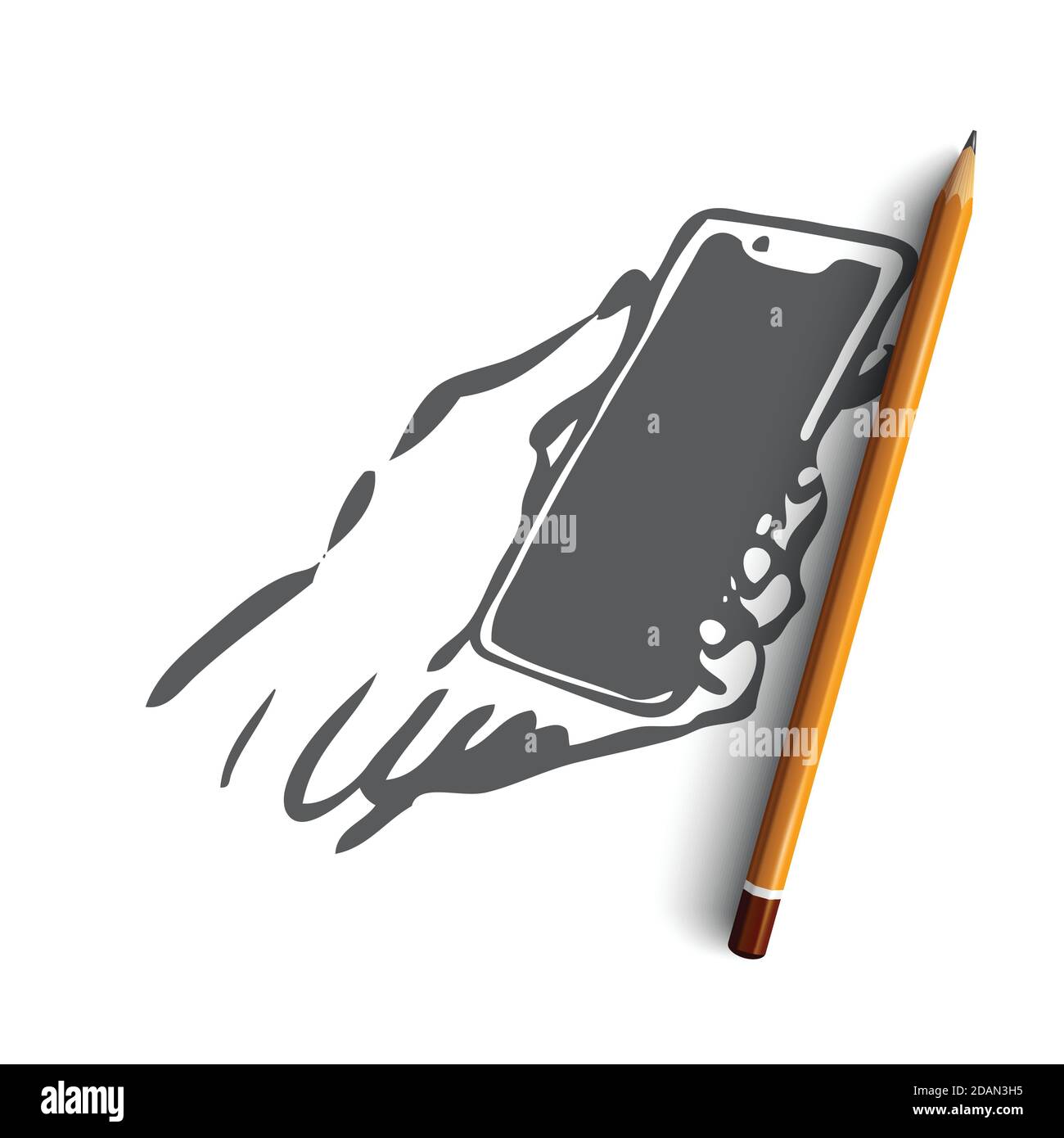Phone, screen, mobile, hand, device, digital concept. Hand drawn ...