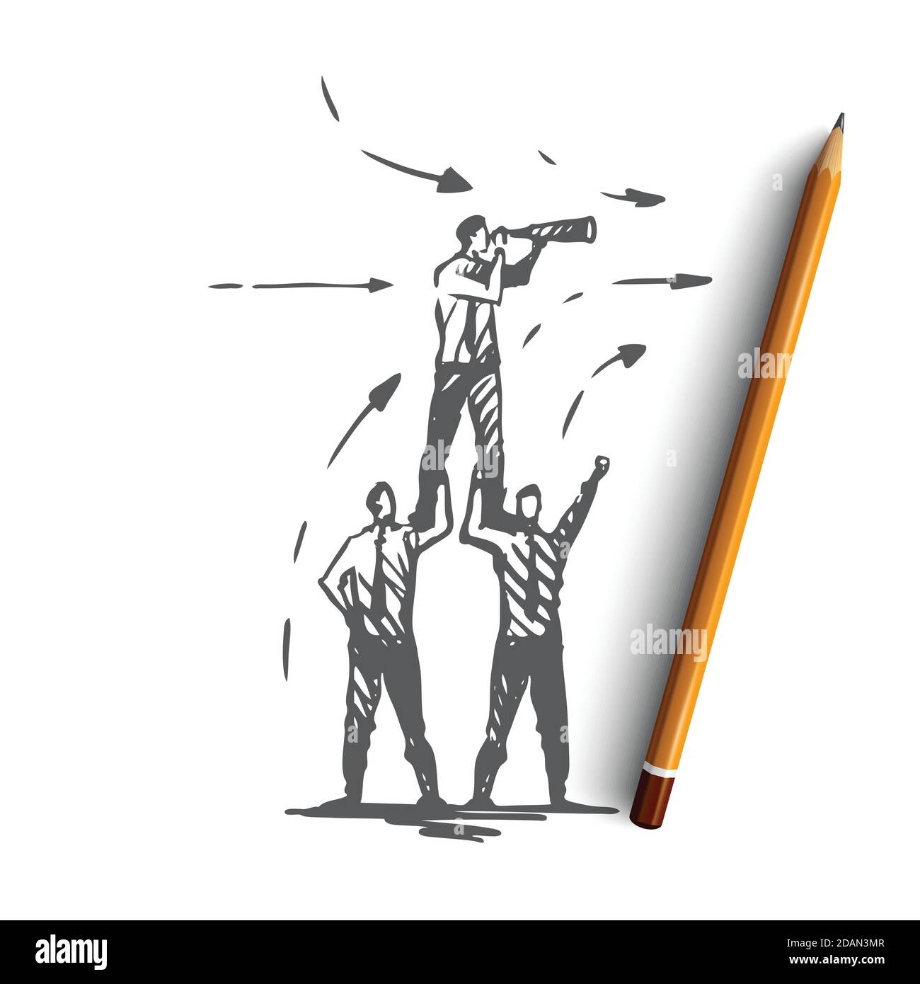 Teamwork, company, project, leadership concept. Hand drawn isolated ...