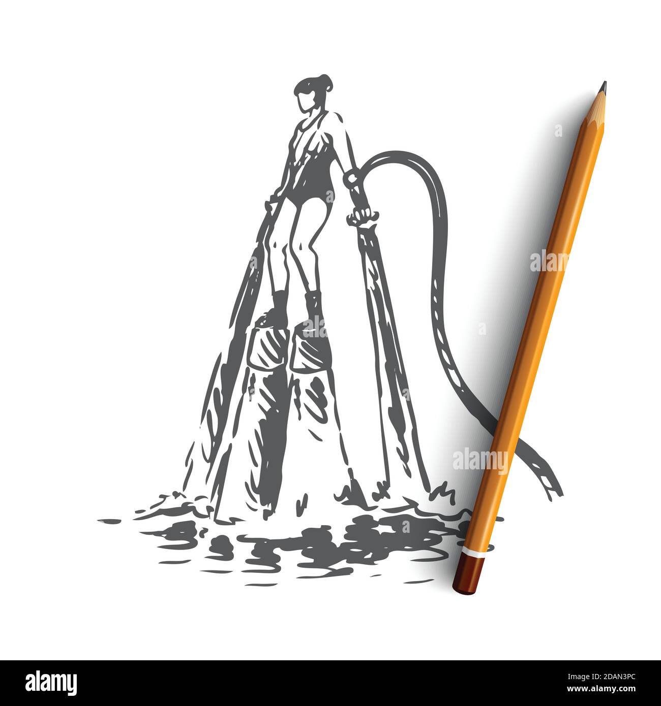 Flyboard, water, recreation, sea, sport concept. Hand drawn isolated ...
