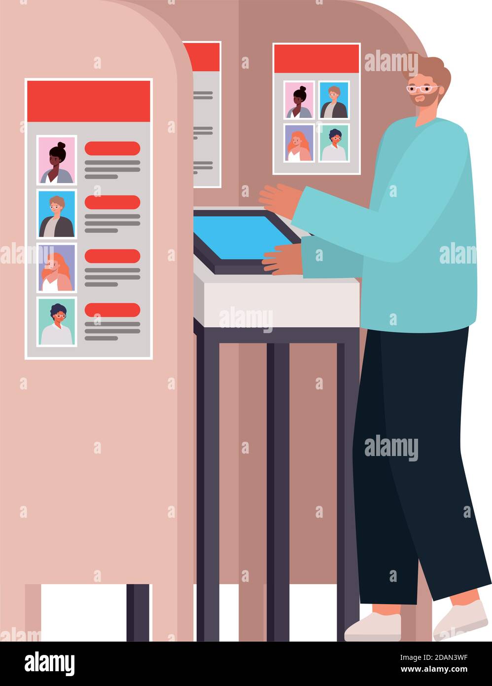 man with ligth brown hair and blue coat in a voting booth Stock Vector ...