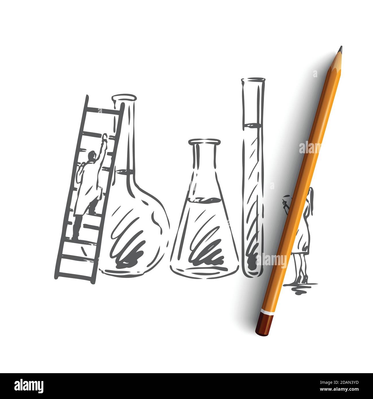 Water, chemical, science, lab, scientific concept. Hand drawn isolated ...