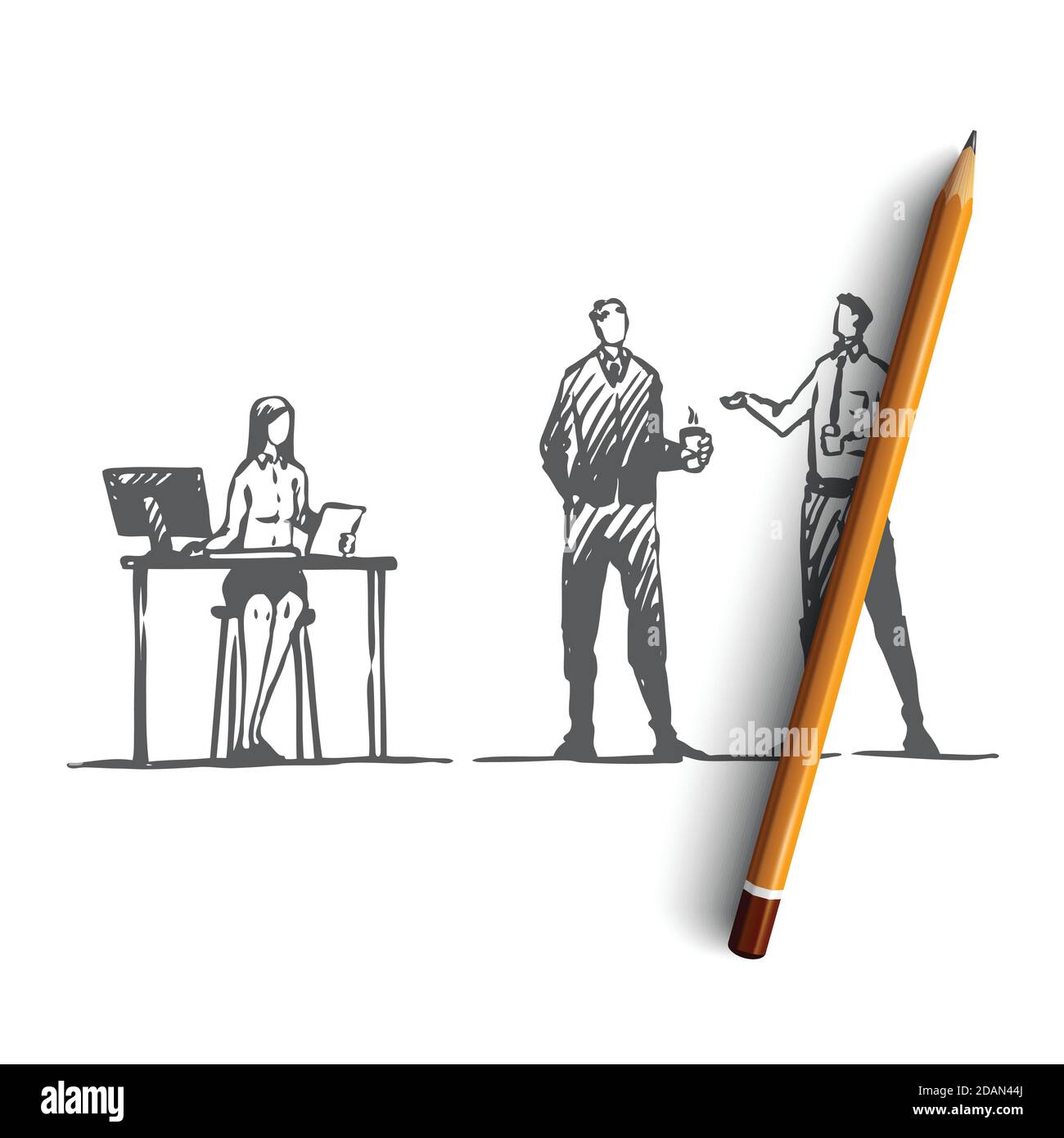 Business, office, people, teamwork, brainstorm concept. Hand drawn isolated vector Stock Vector ...