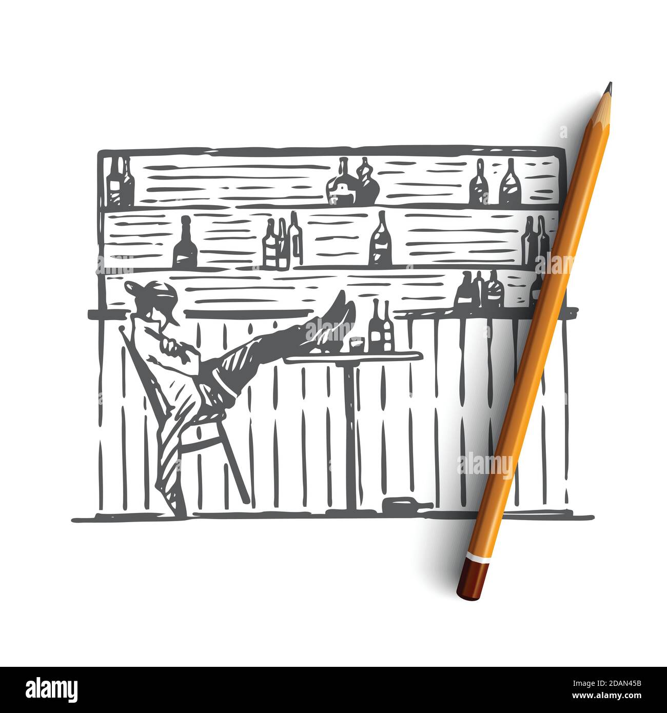 Wild, west, cowboy, bar, relax, western concept. Hand drawn isolated ...