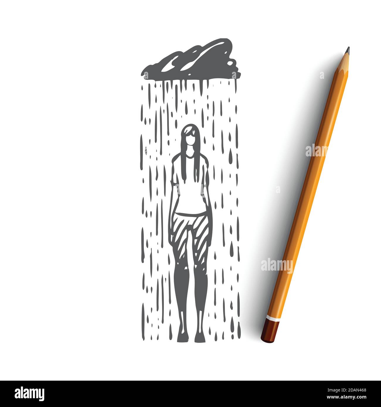 Sad Girl In The Rain Drawing