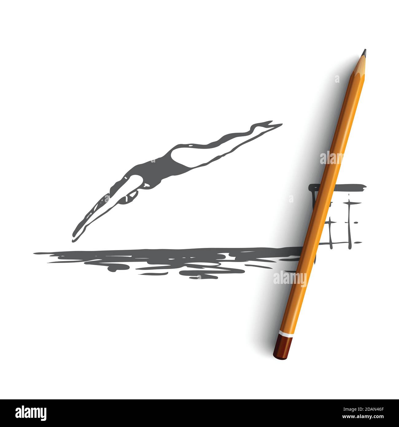 Diving, water, pool, jump, swim concept. Hand drawn isolated vector ... Diving, water, pool, jump, swim concept. Hand drawn isolated vector ...
