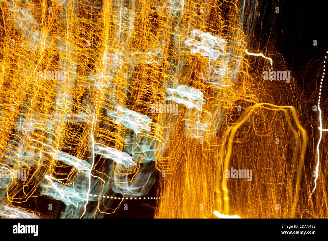 Speed of digital lights stars in motion. Bright orange neon glowing ...