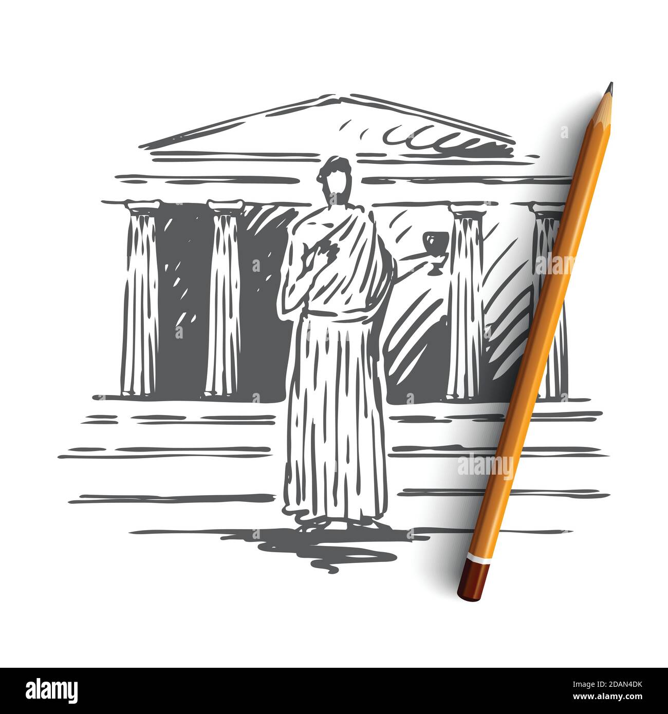 Greece, travel, temple, building, column concept. Hand drawn isolated ...