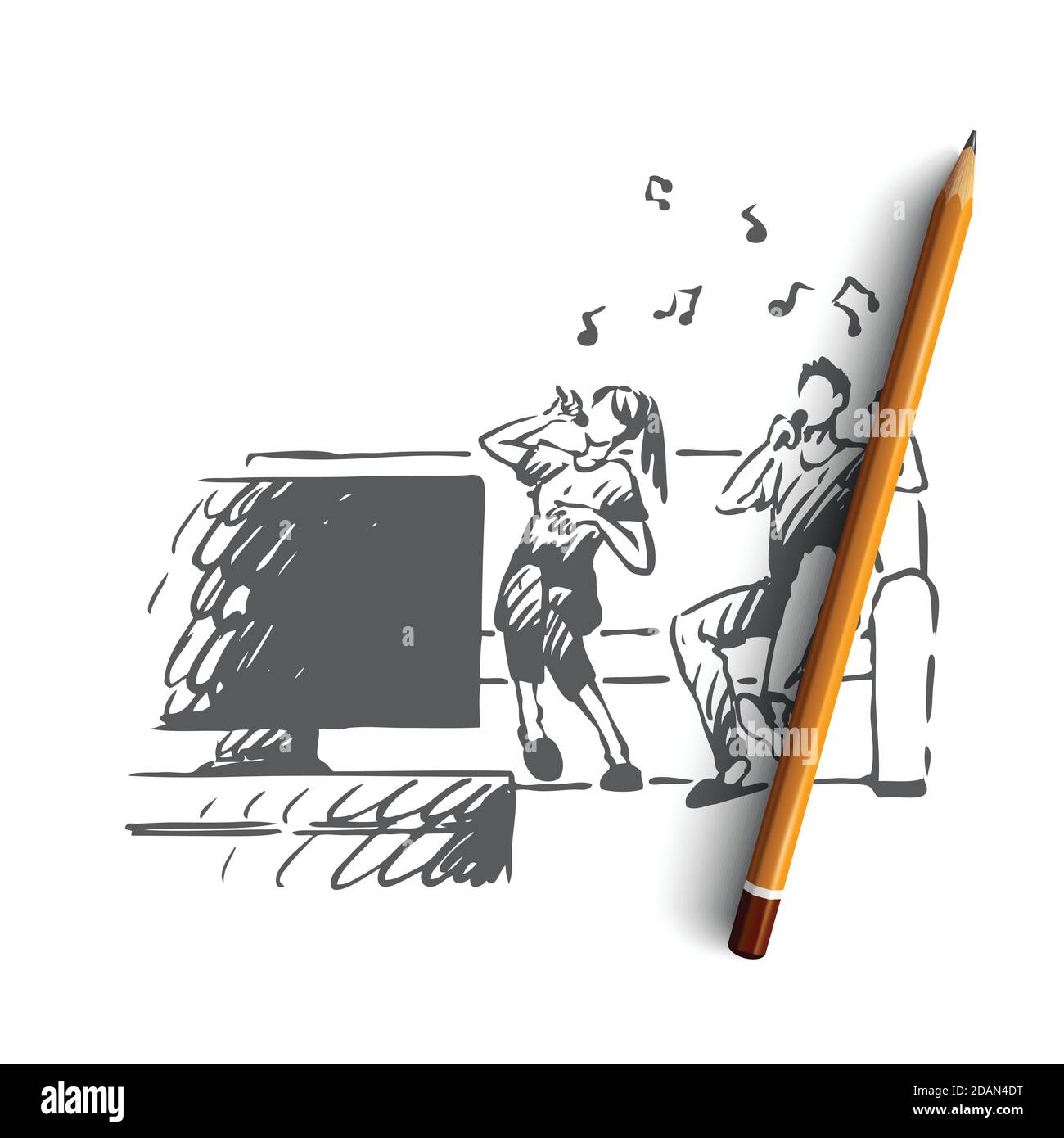Hand drawn girl singing song hi-res stock photography and images - Alamy