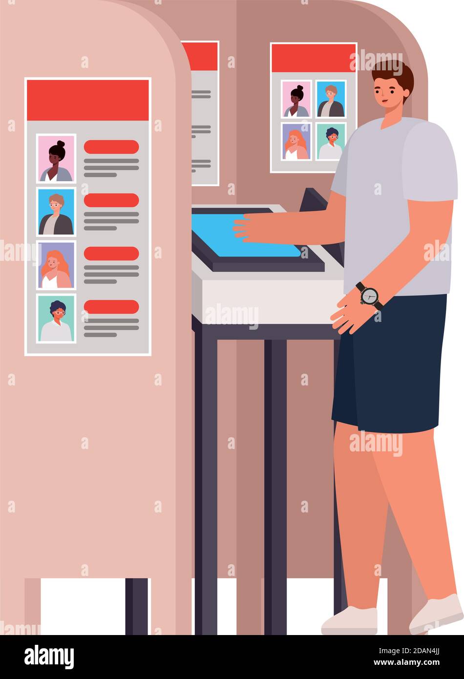 man with brown hair, gray shirt and wristwatch in a voting booth Stock ...