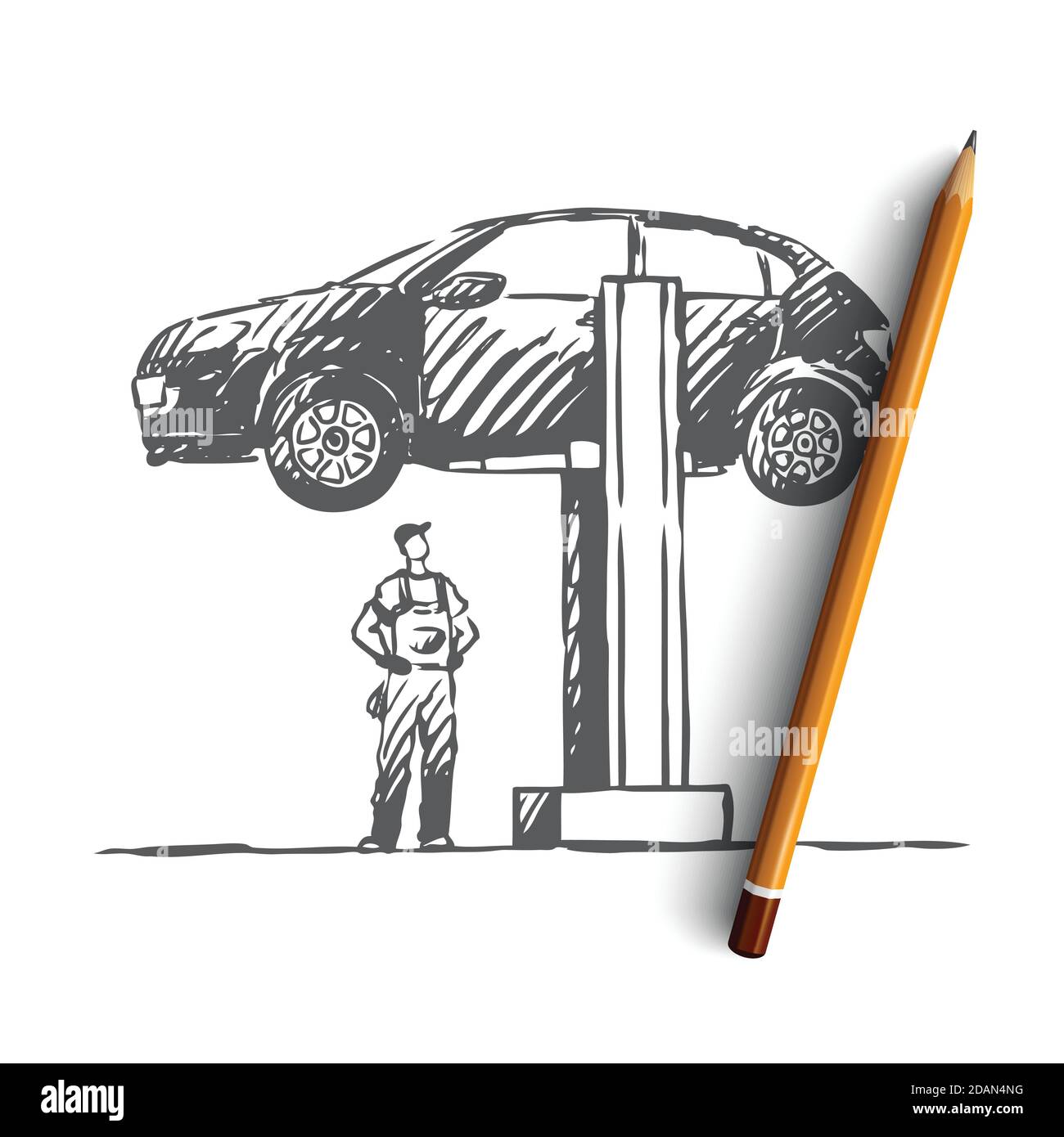 Car, repair, auto, service, engine concept. Hand drawn isolated vector ...
