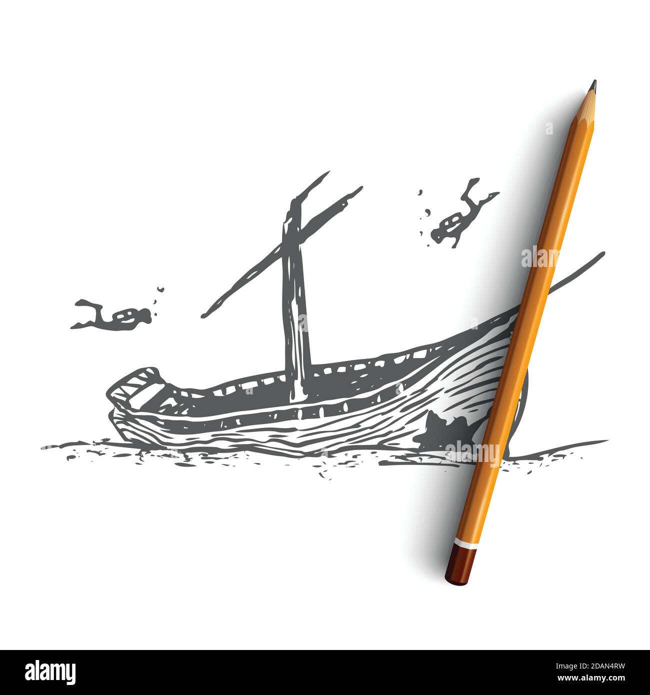 Sunken Ship Underwater Drawing