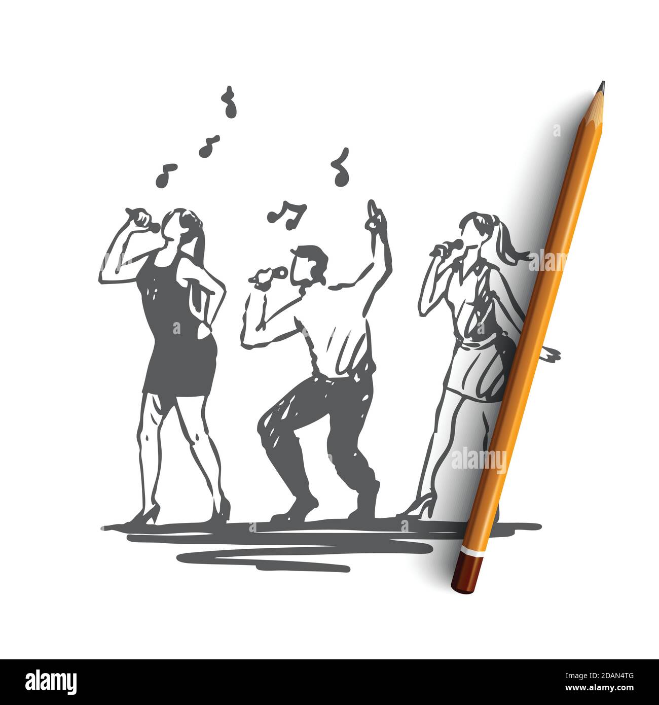 Music, song, band, dance, party concept. Hand drawn isolated vector ...