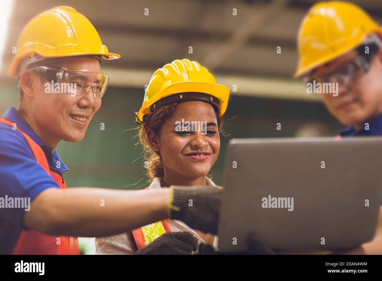 smart woman engineer working around with men team mix race work ...