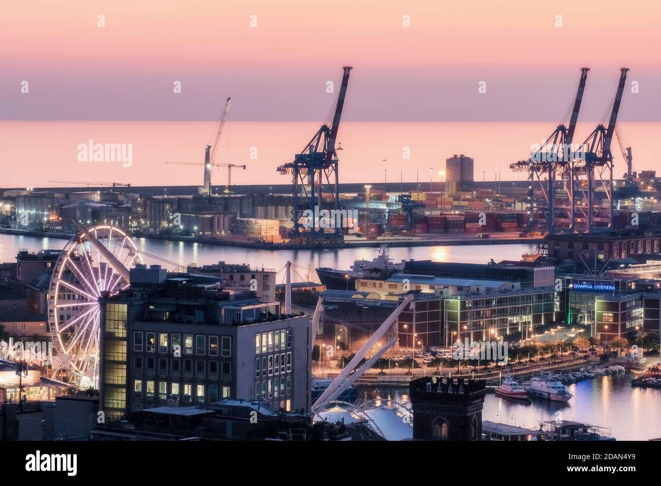 View of the port of Genoa at night Stock Photo - Alamy
