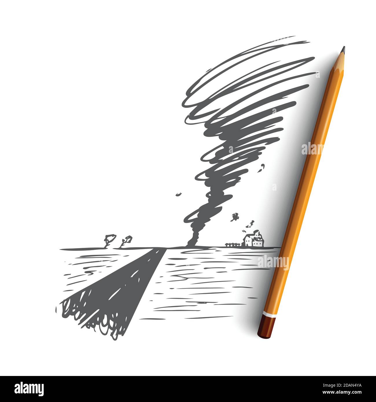 Tornado, hurricane, storm, weather, wind concept. Hand drawn isolated ...