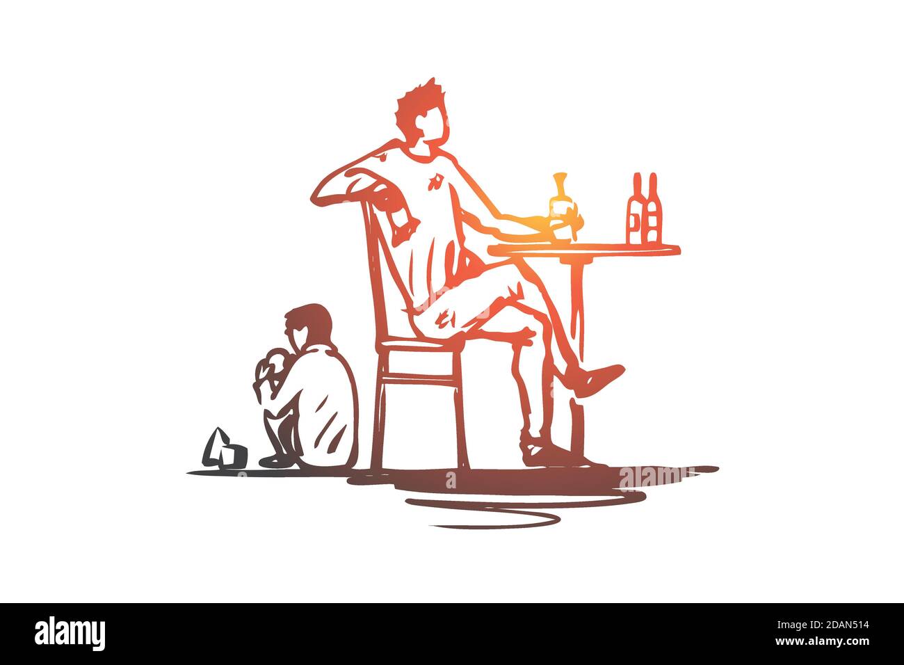 Father, alcohol, drunk, child, alcoholism concept. Hand drawn isolated ...