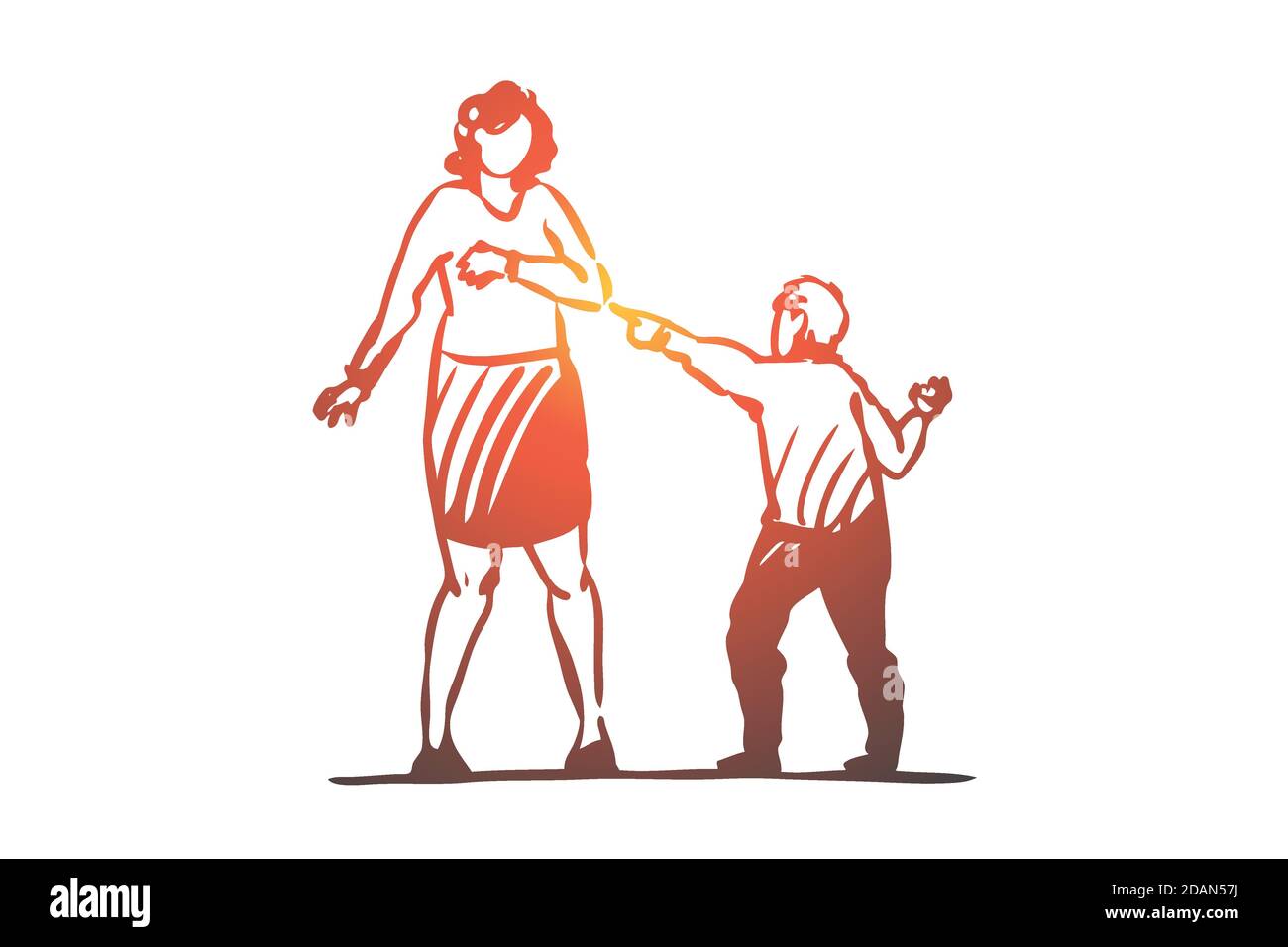 Son, mother, child, parent, angry, scold concept. Hand drawn isolated ...