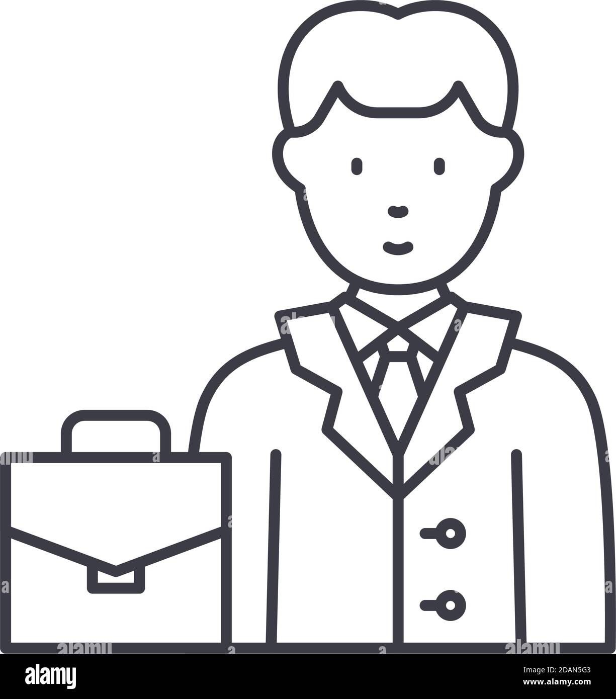 Businessman with case icon, linear isolated illustration, thin line ...