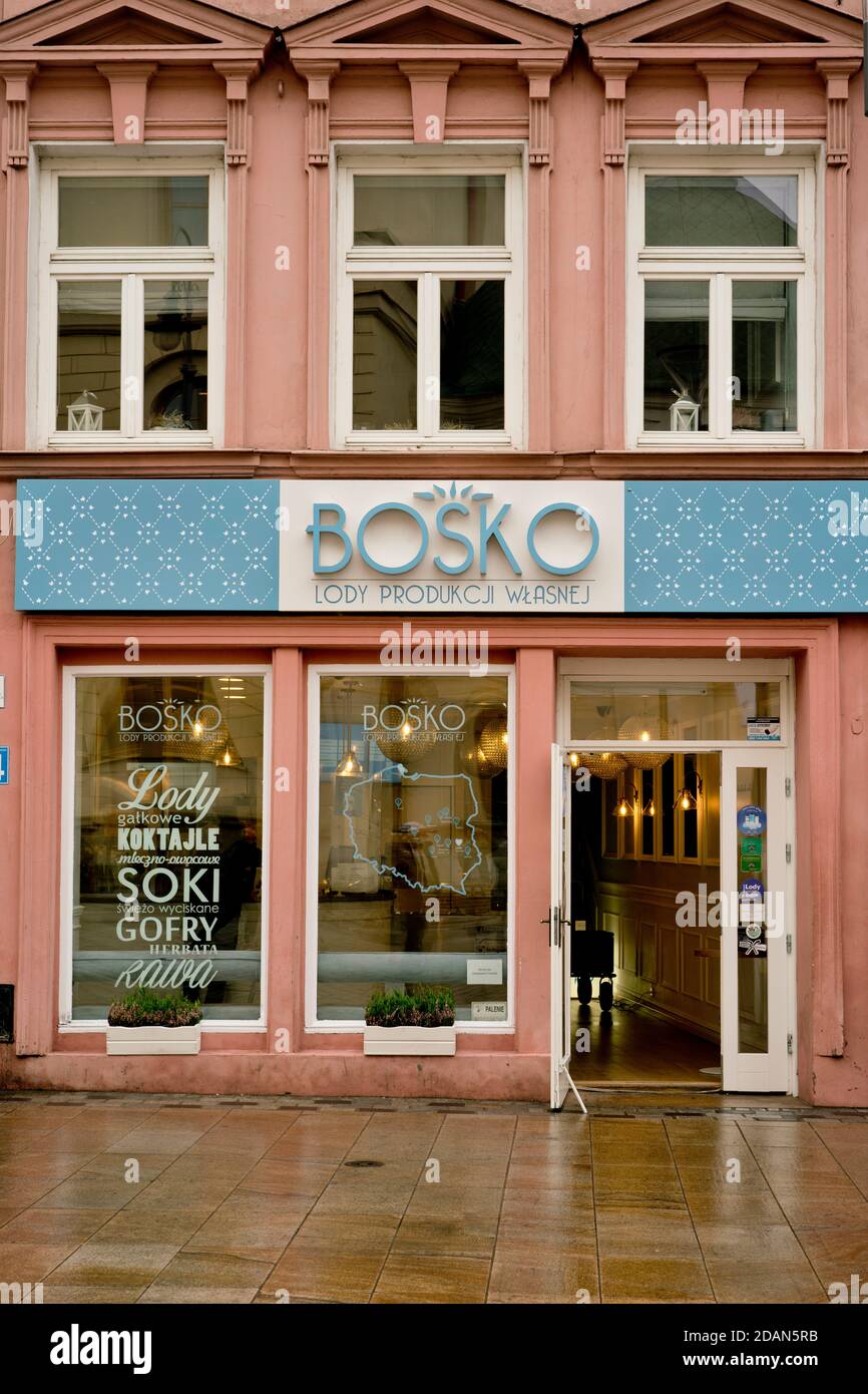 Storefront of a popular ice cream shop, Bosko, in Lublin, Poland Stock ...