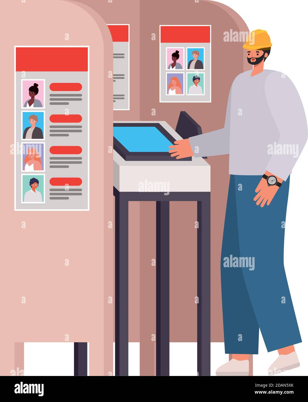 man with black hair and safety helmet in a voting booth Stock Vector ...