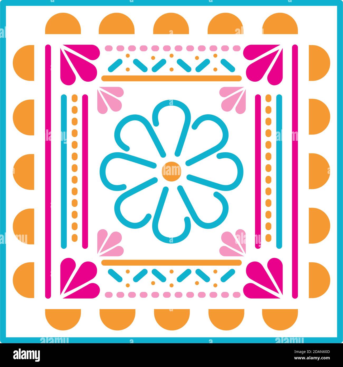 mexican icon of a flower with colors in square on white background ...