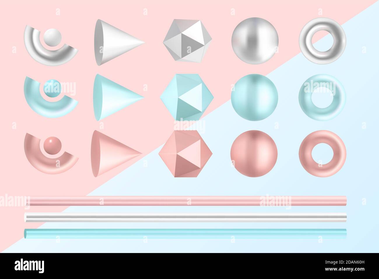 Various geometric shapes in different colours 3d effect Vector ...