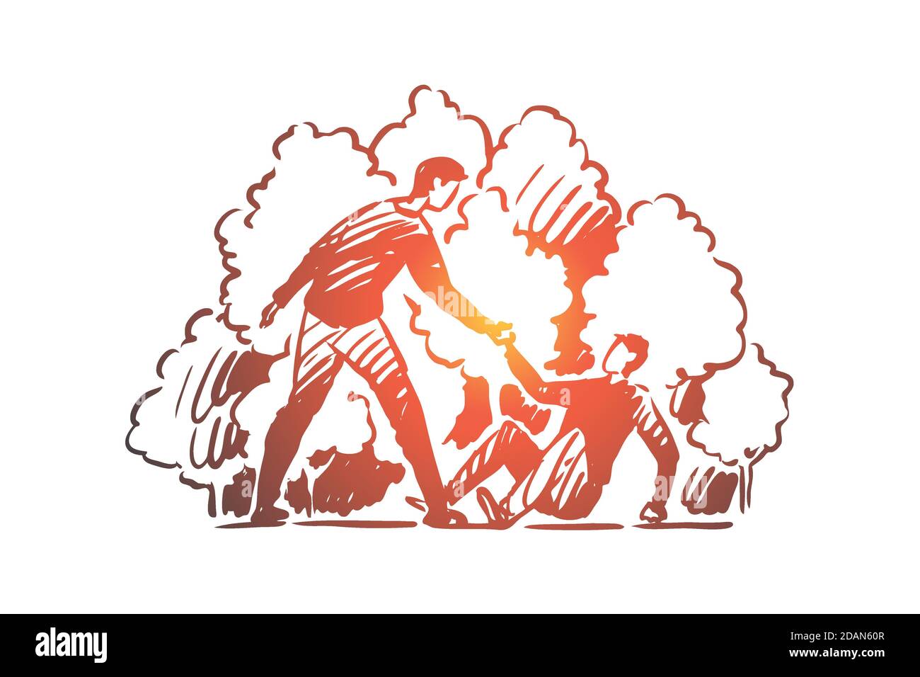 Help, fall, man, accident, people concept. Hand drawn isolated vector ...
