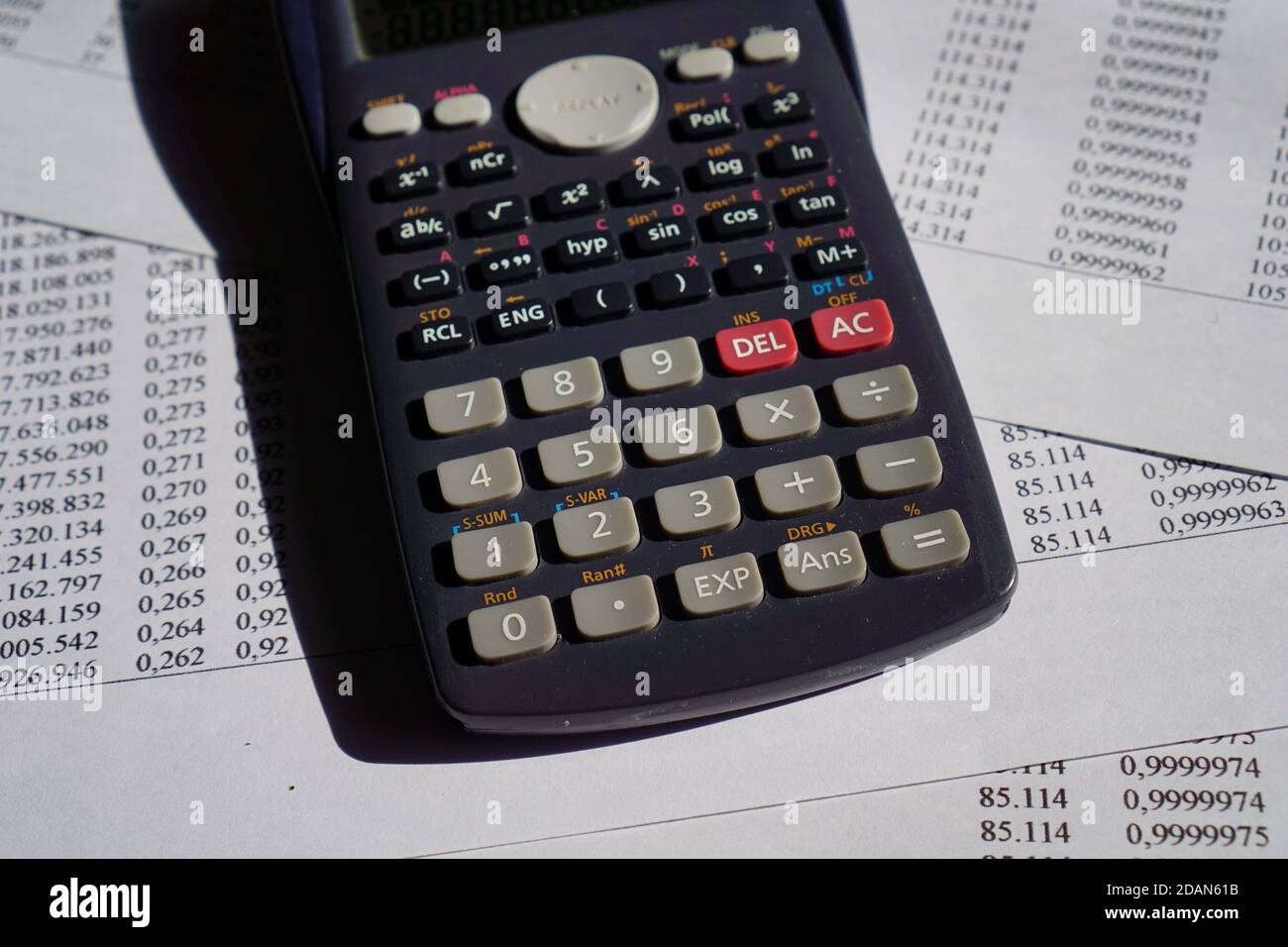 High angle shot of a calculator on a number sheet Stock Photo - Alamy