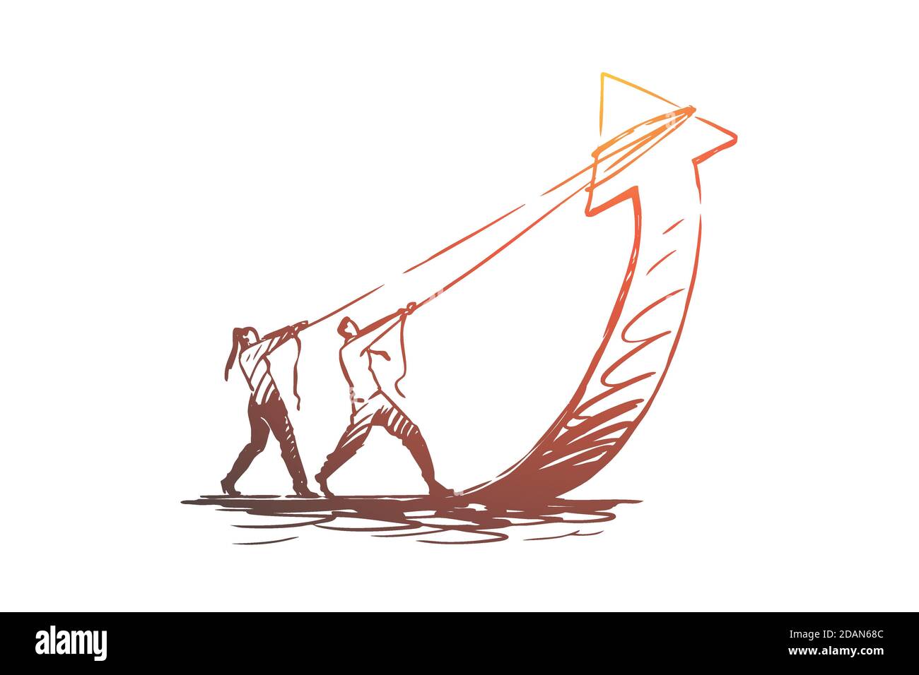 Teamwork, arrow, growth, business, progress concept. Hand drawn ...
