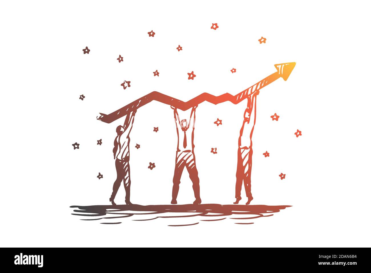 Teamwork, arrow, growth, company, leadership concept. Hand drawn ...