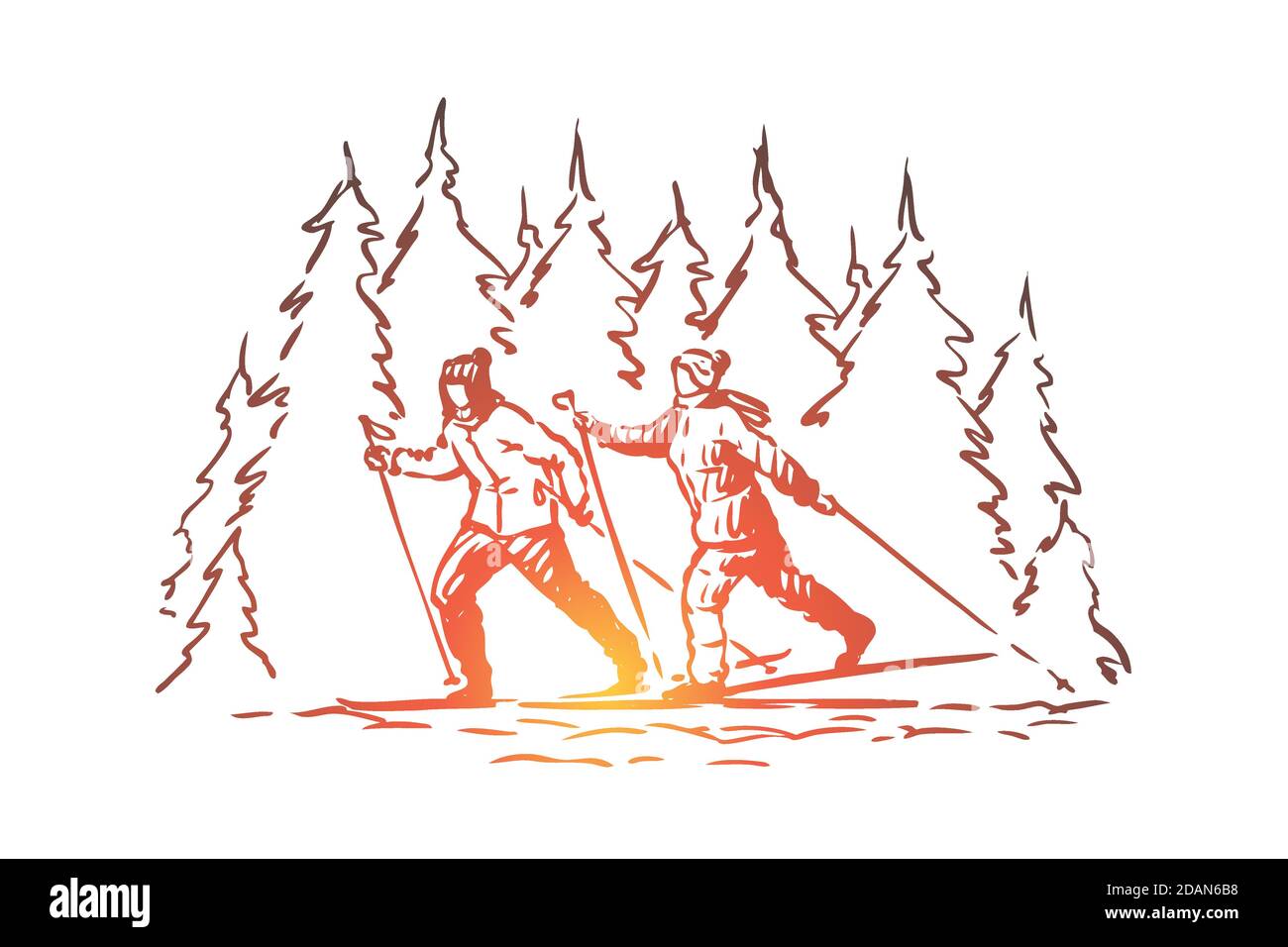 Ski, sport, winter, mountains, snow concept. Hand drawn isolated vector ...