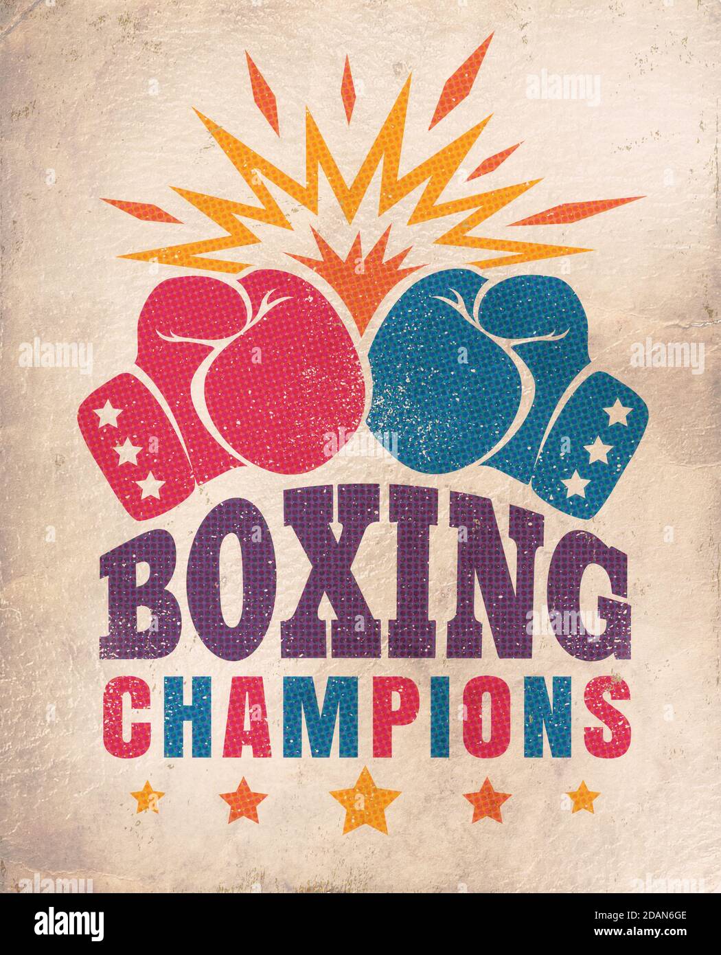 Vintage poster for a boxing with gloves. Emblem for boxing on old paper ...