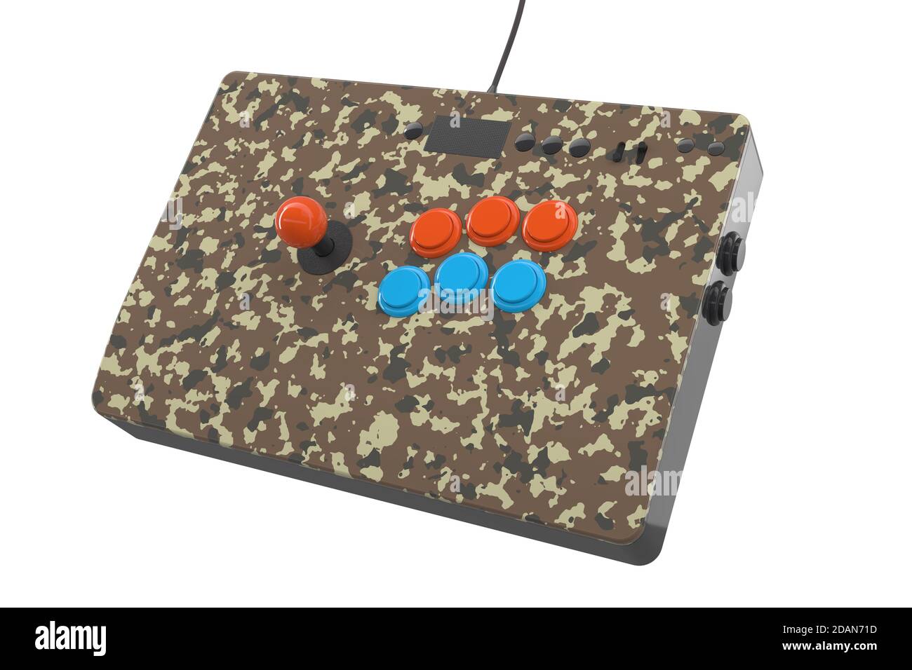 Vintage arcade game machine with colorful controllers isolated on white ...