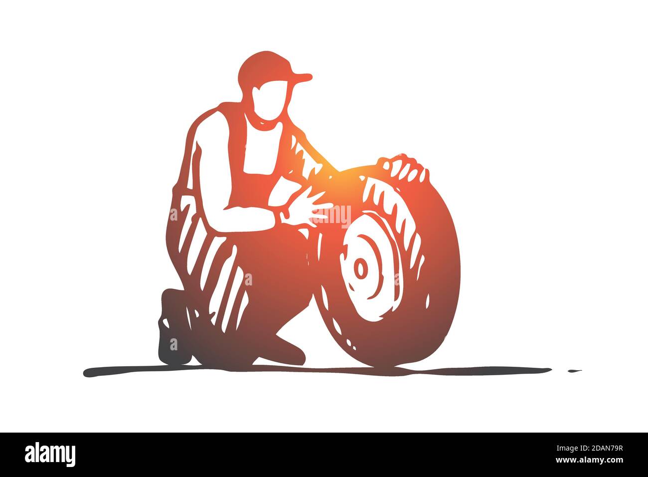 Car, wheel, repair, auto, service, replace concept. Hand drawn isolated ...